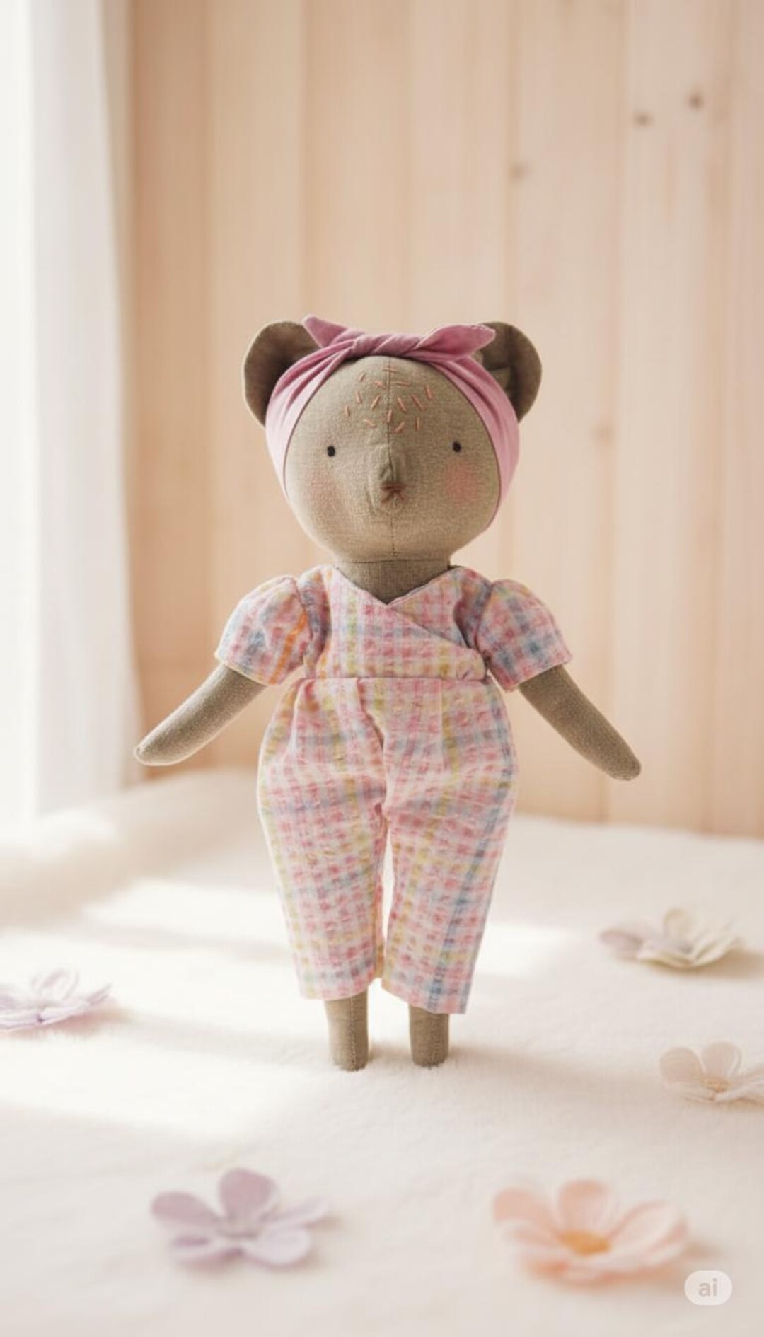 Handmade Organic Cotton Stuffed Bear Doll: Customizable Cuddly Plush ...