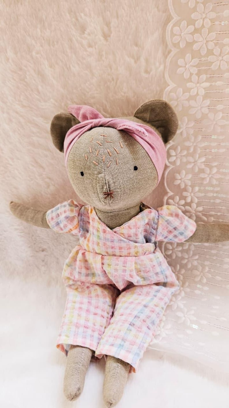 Handmade Organic Cotton Stuffed Bear Doll: Customizable Cuddly Plush ...