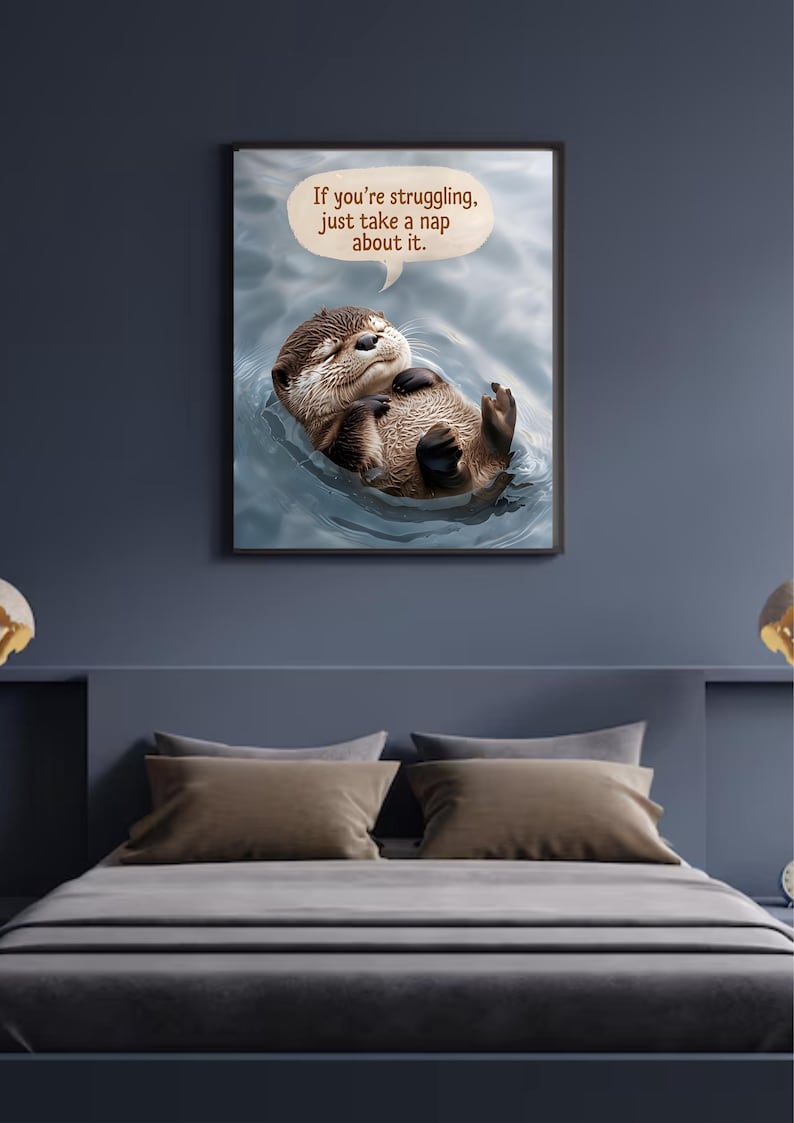 Funny Emotional Support Animal Poster – Adorable Sleeping Otter With ...