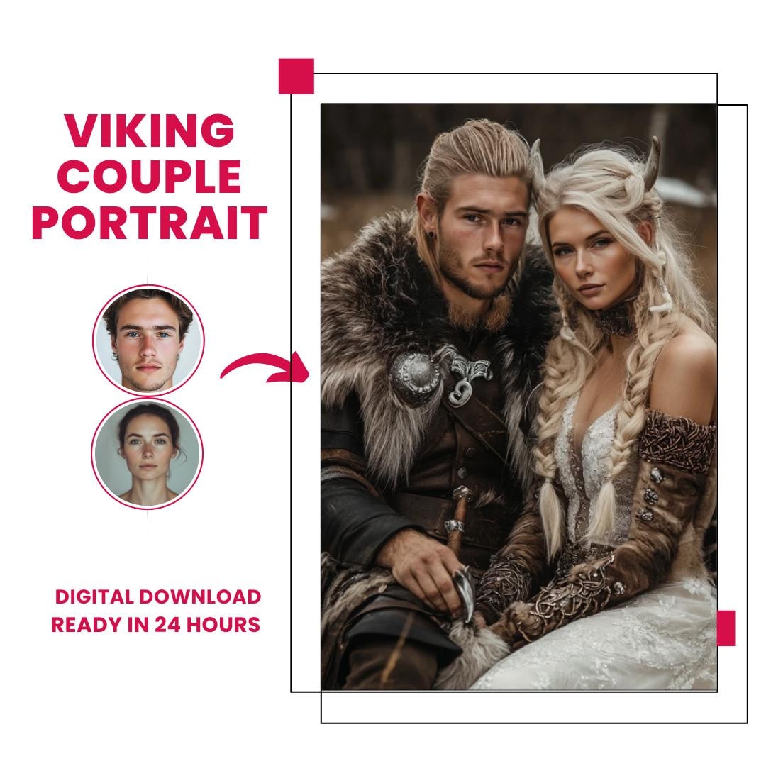 Custom Viking Couple Portrait From Photo | Warrior Portrait | Family ...