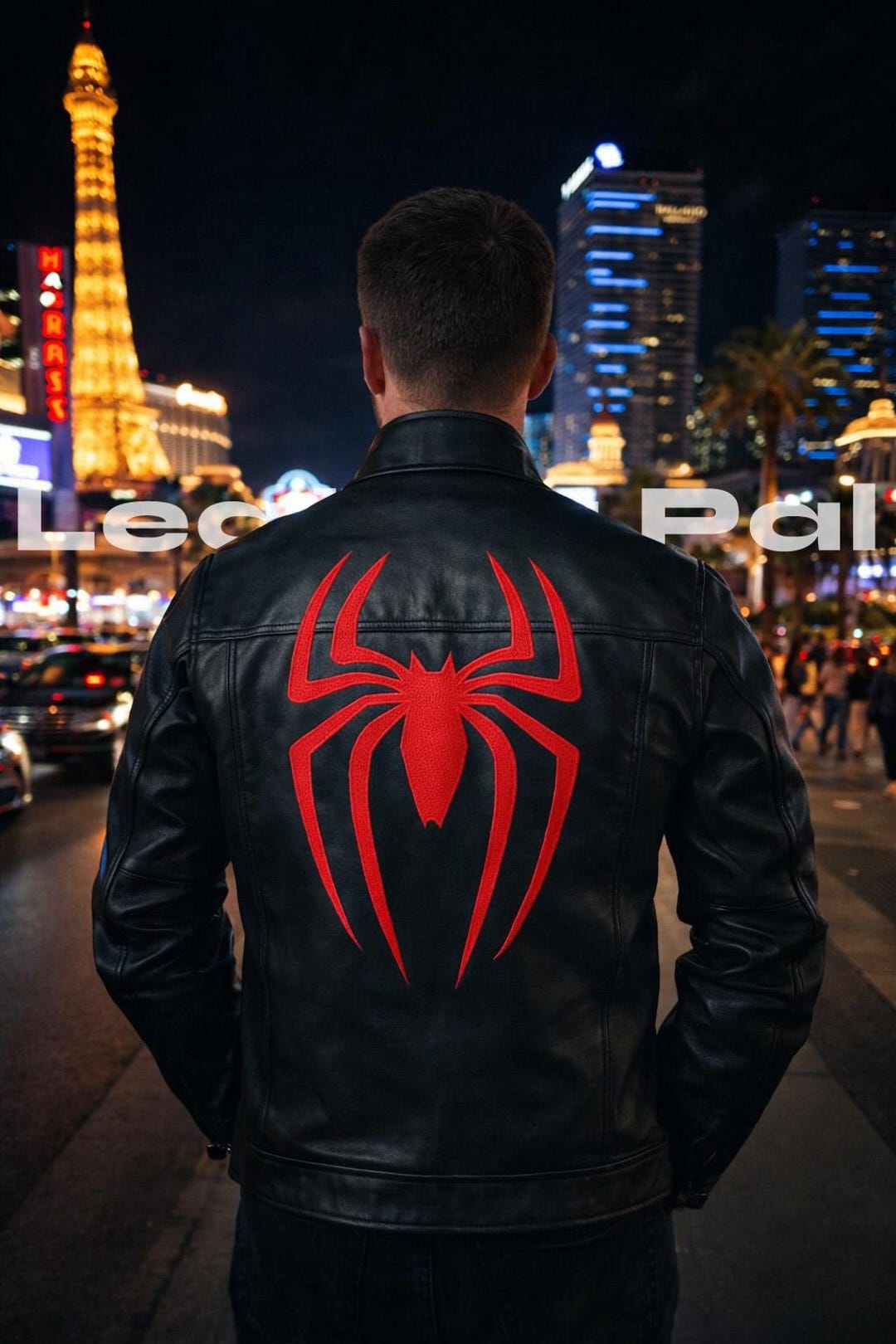 Men’s Leather Spiderman Jacket With Bold Red Spider Logo – Handmade ...