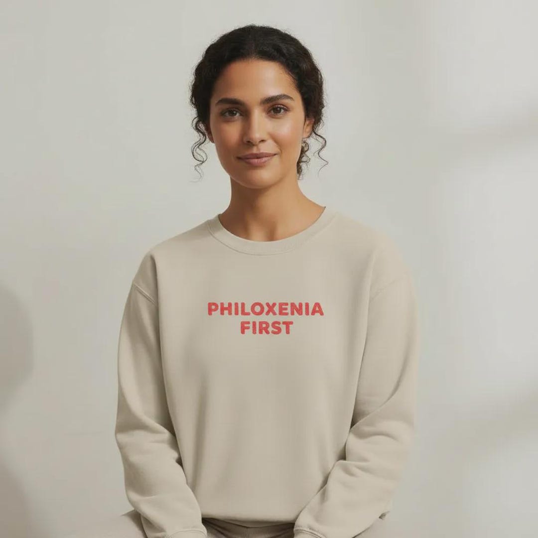 PHILOXENIA FIRST Embroidered Unisex Sweatshirt | Greekify Slogans ...