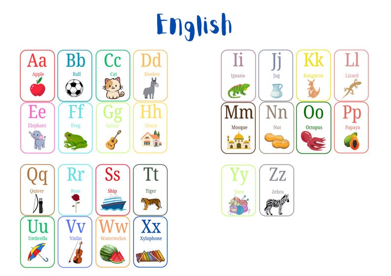 The Alphabet Flashcards in Malay and English. 52 Flashcards. Preschool ...