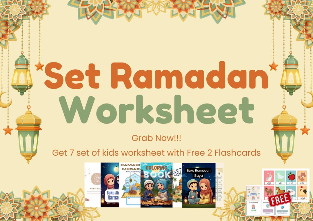 Set Ramadan Worksheet for Kids. 2 Ramadhan Planner, 30 Hari Cabaran Ramadhan, Buku Aktiviti ...