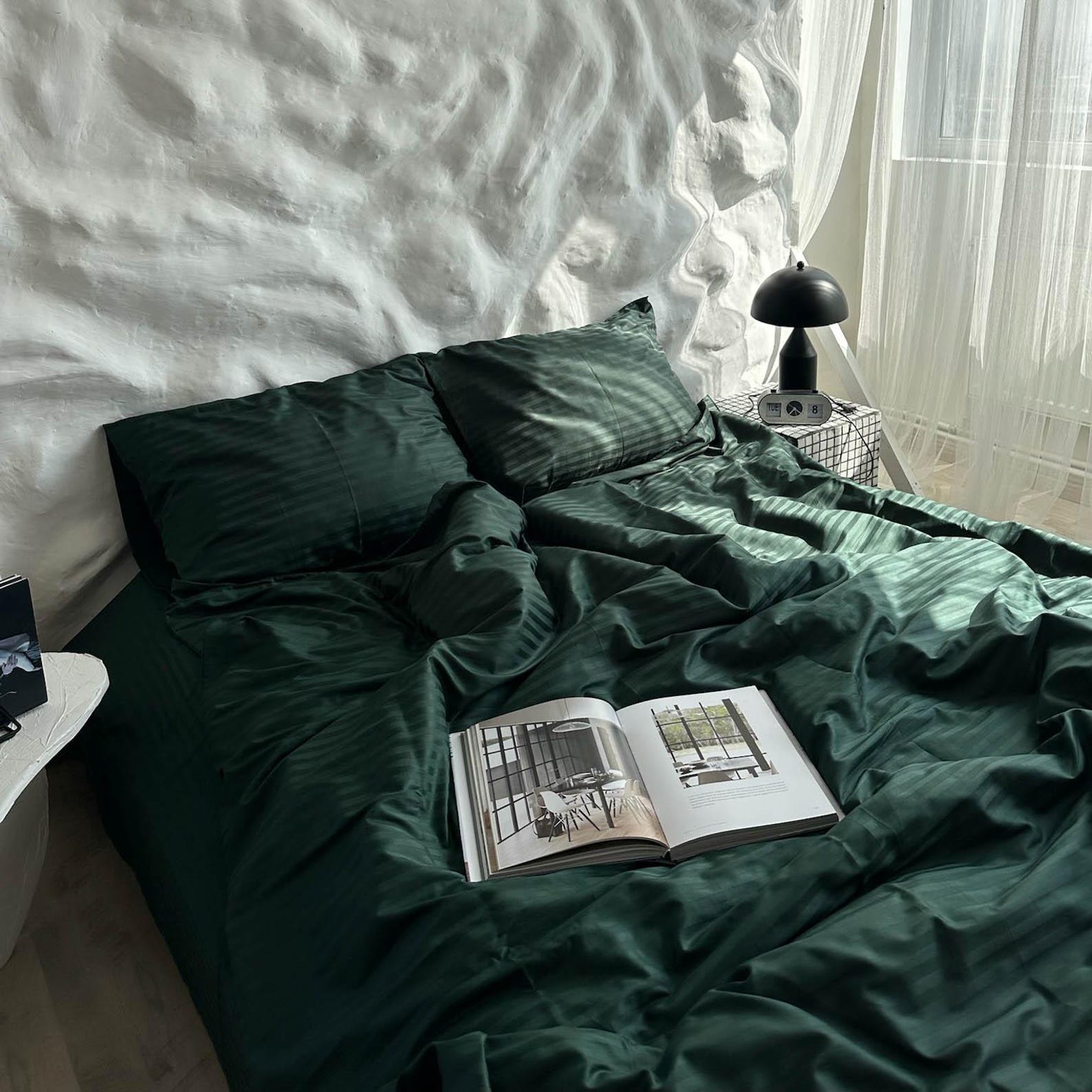 Olive Green Bedding Set, Soft Cotton Satin Bed Linen With Subtle ...