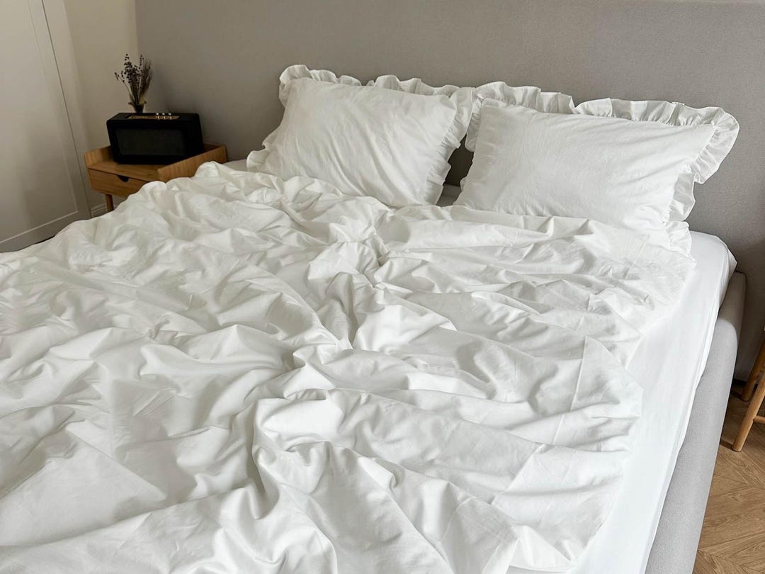 White Bedding Set, Bridal Bed Set, Wedding Bedding, Minimalist Bedding ...