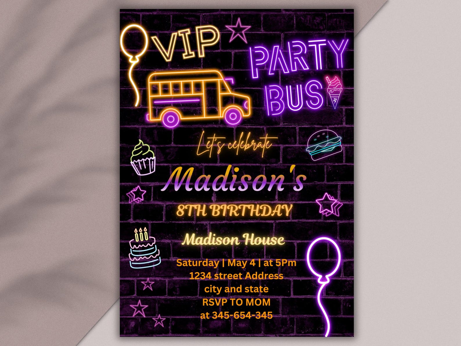 Party Bus Birthday Invitation Editable With Canva, Video Game Truck ...