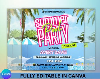 Summer Party Flyer, Social Media Pool Party Announcement Editable ...