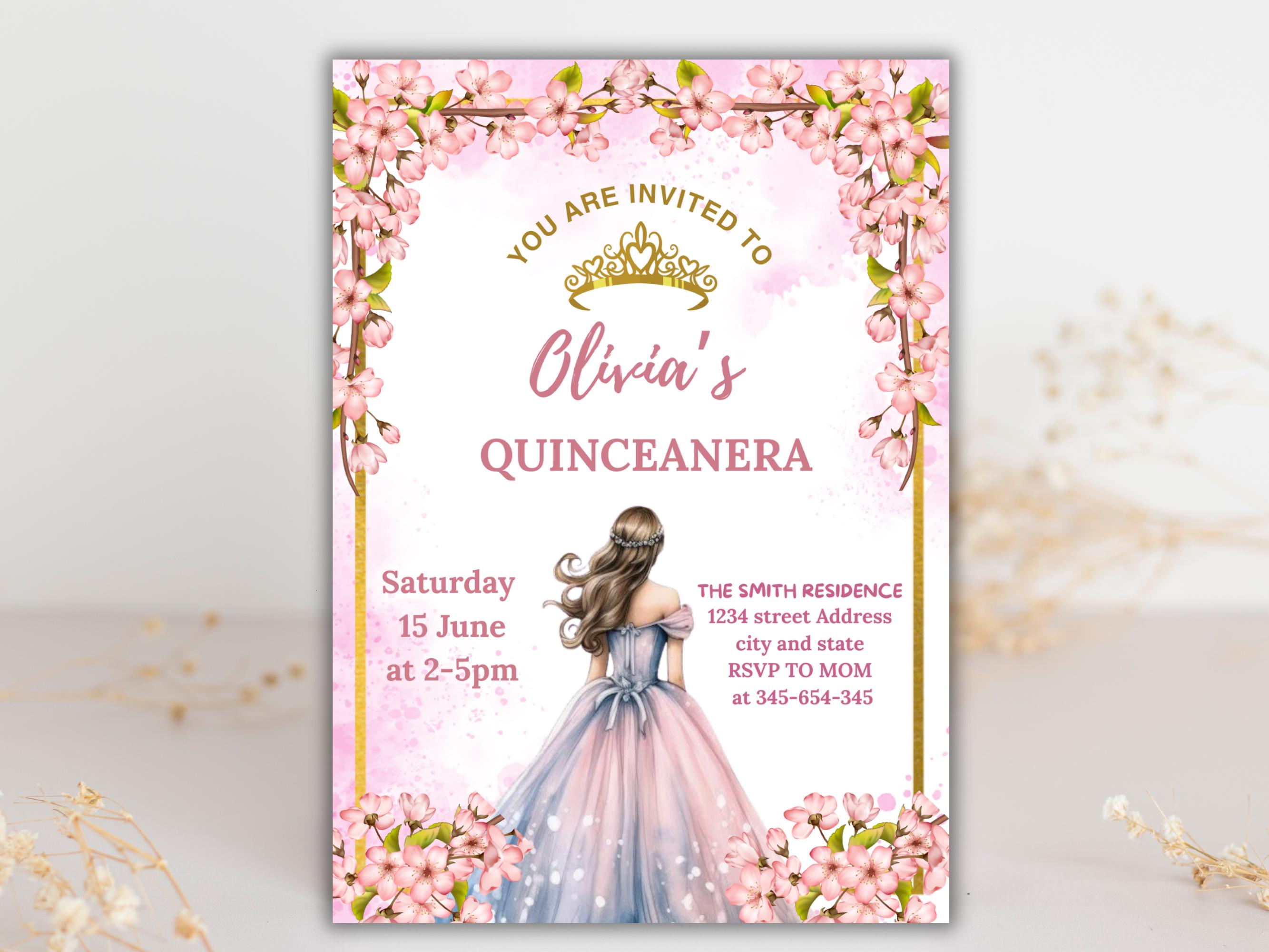 Blush Pink Quinceañera Invitation Template (editable) - Etsy