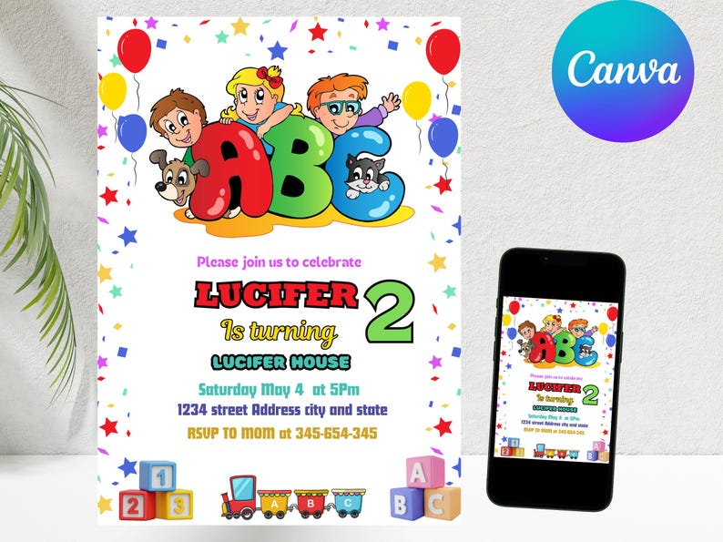 ABC Birthday Party Invitation: Alphabet Theme (editable Printable ...