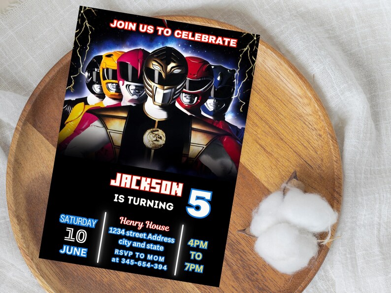 Power Rangers Birthday Invitation, Editable Power Ranger Kids Birthday ...