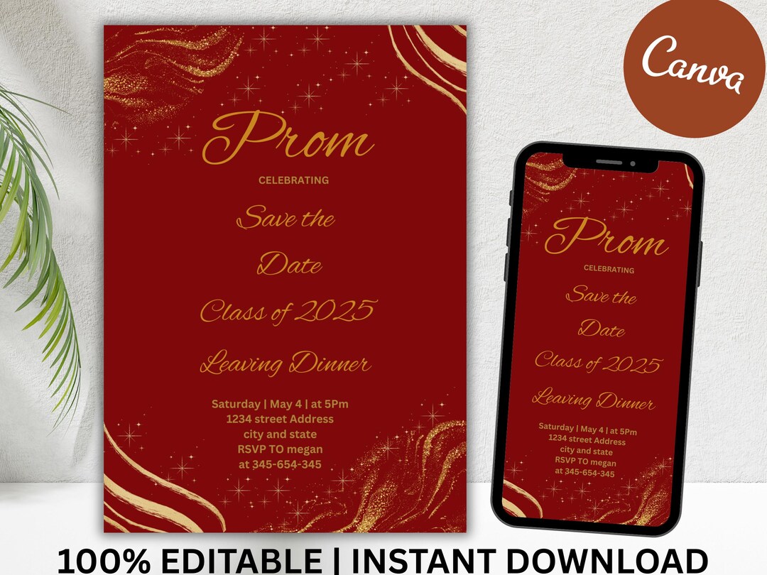 Prom Night Invitation, Prom Party Invitation, Editable Prom Party ...