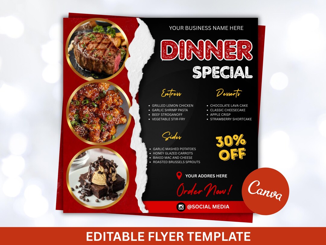 Dinner Specials Flyer, DIY Flyer Template Design, Dinner Sale Flyer ...