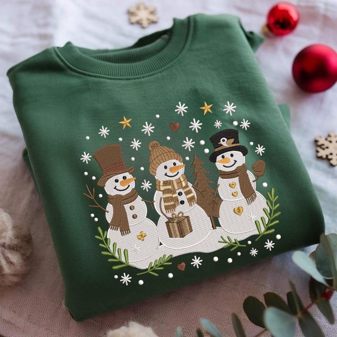 Three Snowmen Embroidery Design, Christmas Snowman Machine Embroidery ...