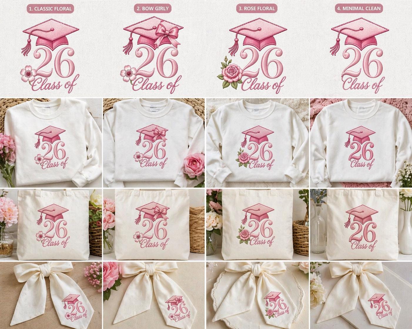 Class of 2026 Embroidery Designs Bundle, Graduation Cap Floral Styles ...