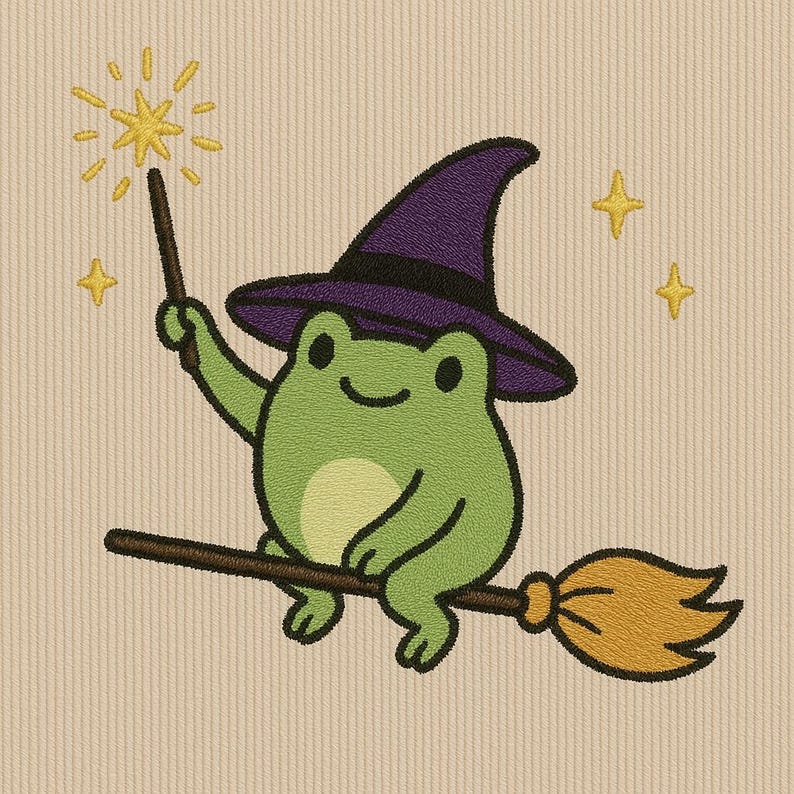Witch Frog Embroidery File, Halloween Frog Stitch, Cute Frog on ...