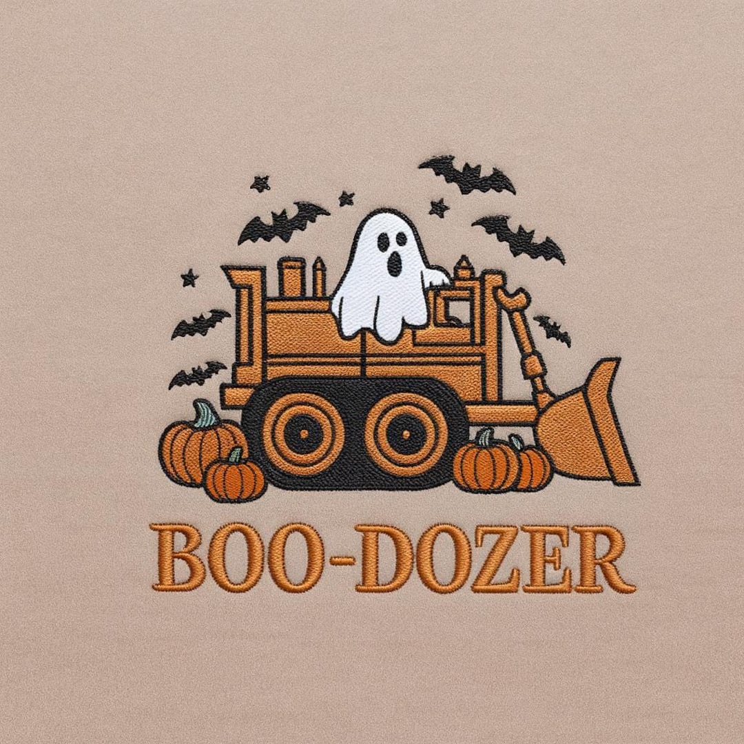 Boo Dozer Embroidery Design, Halloween Bulldozer Ghost Machine ...
