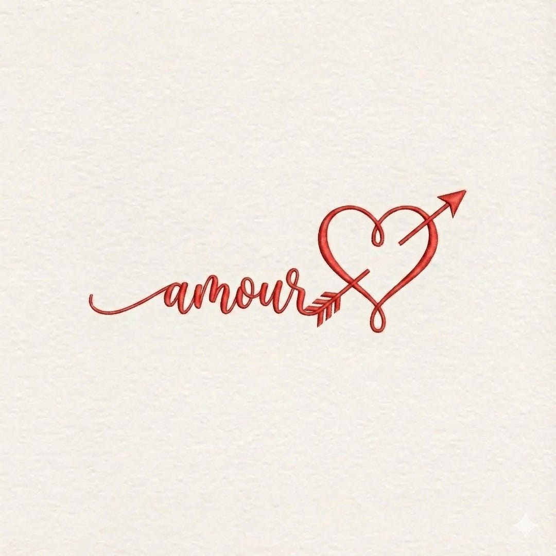 Amour Heart Arrow Embroidery Design, Love Script PES DST, Valentine ...