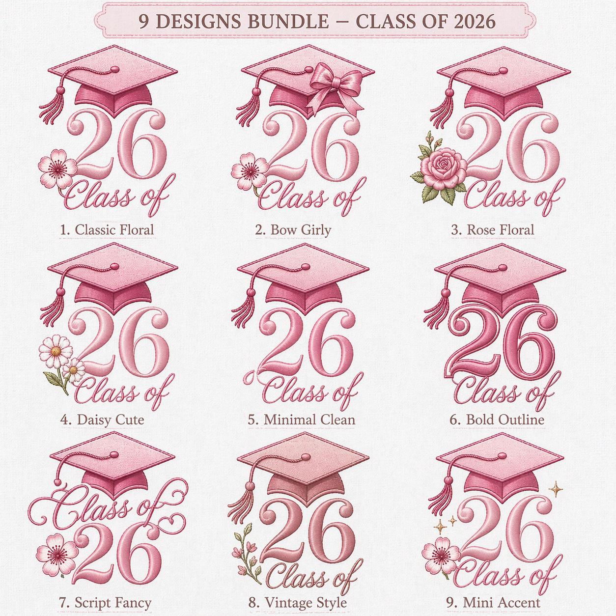 Class of 2026 Embroidery Designs Bundle, Graduation Cap Floral Styles ...