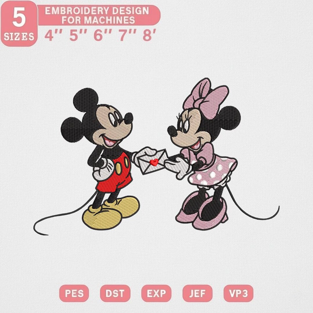 Cute Cartoon Mouse Couple Embroidery Design, Valentine Love Letter ...