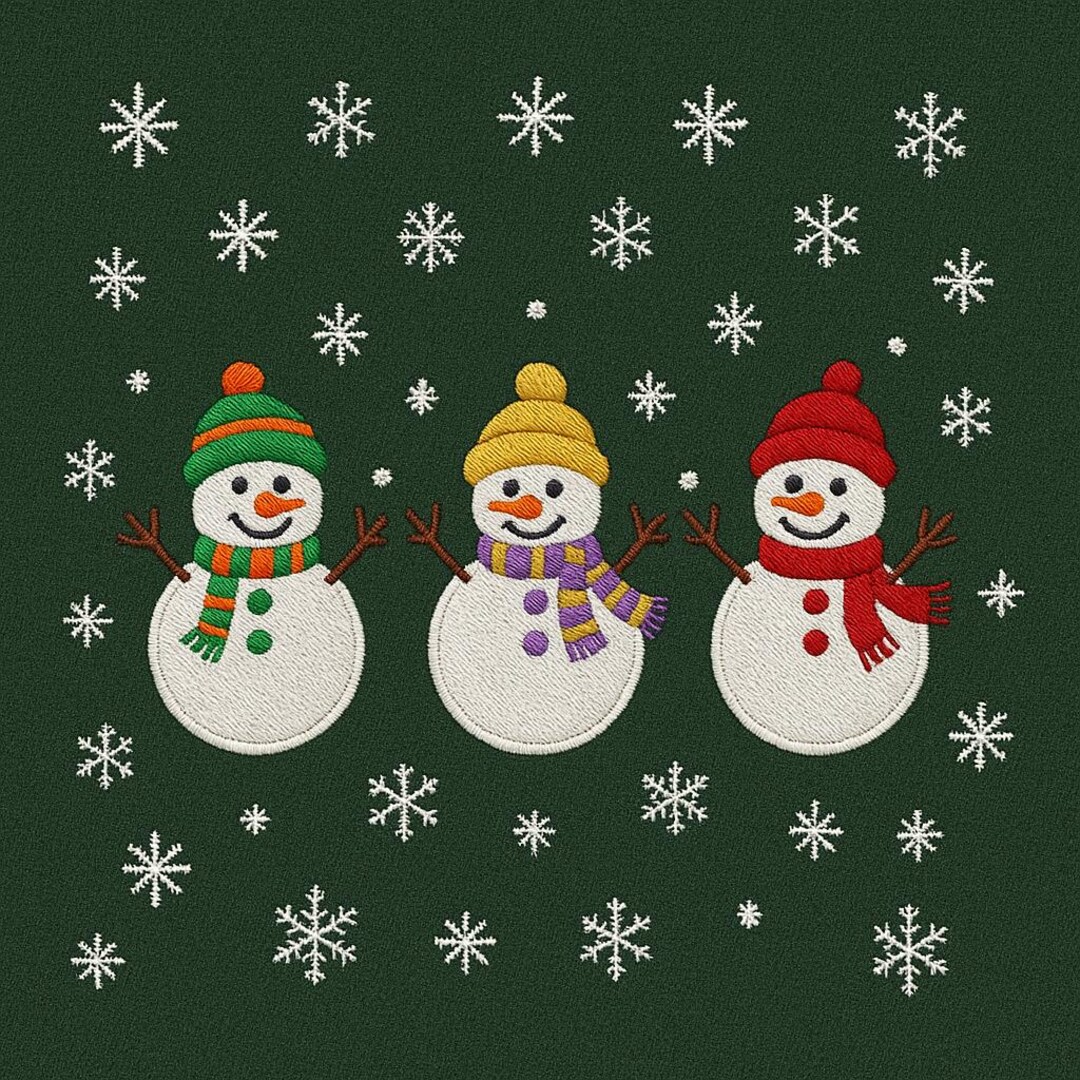Snowman Trio Embroidery Design, Christmas Snowmen Machine Embroidery ...