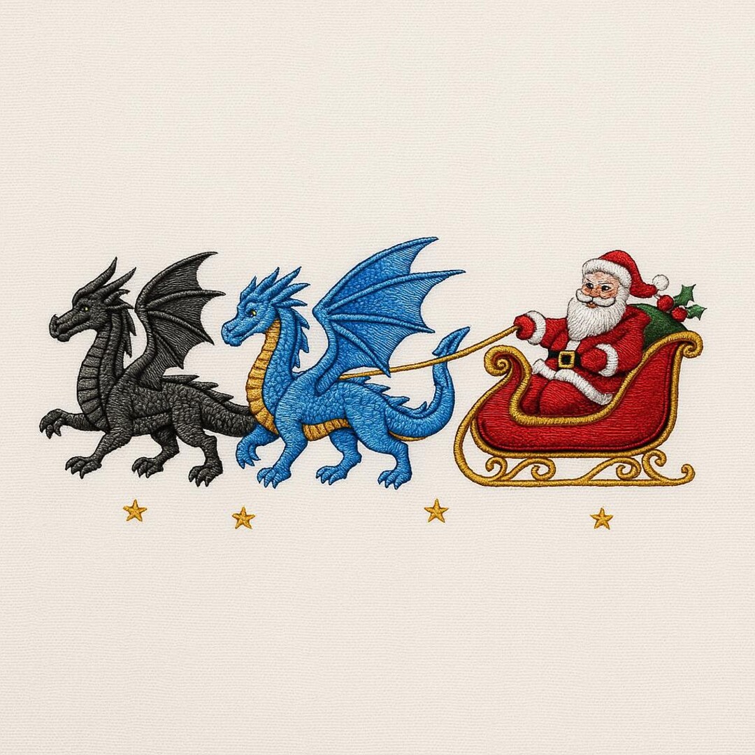 Santa Dragon Sleigh Embroidery Design, Christmas Fantasy Dragons ...