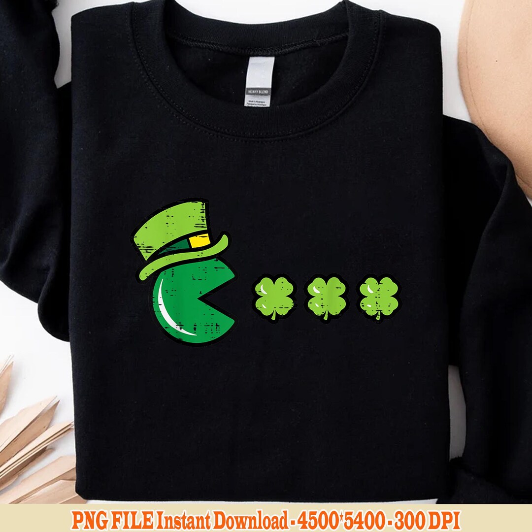 File Png St Patricks Day Eating Shamrock Retro Gamer Men Boys Kids ...