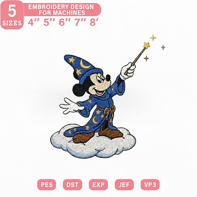 Disney Mickey Wizard Embroidery Design, Fantasia Mickey Mouse ...