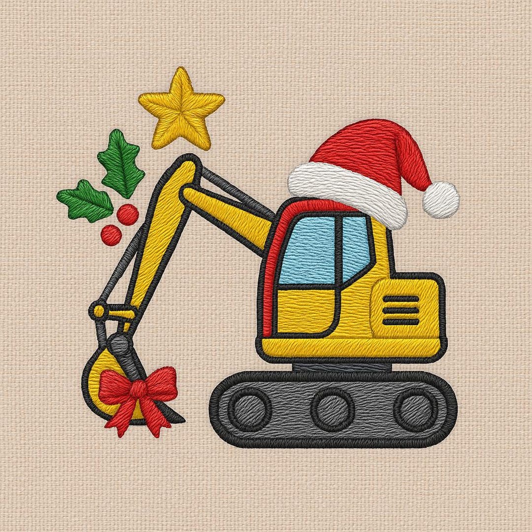 Christmas Excavator Embroidery Design, Construction Truck Santa Hat ...