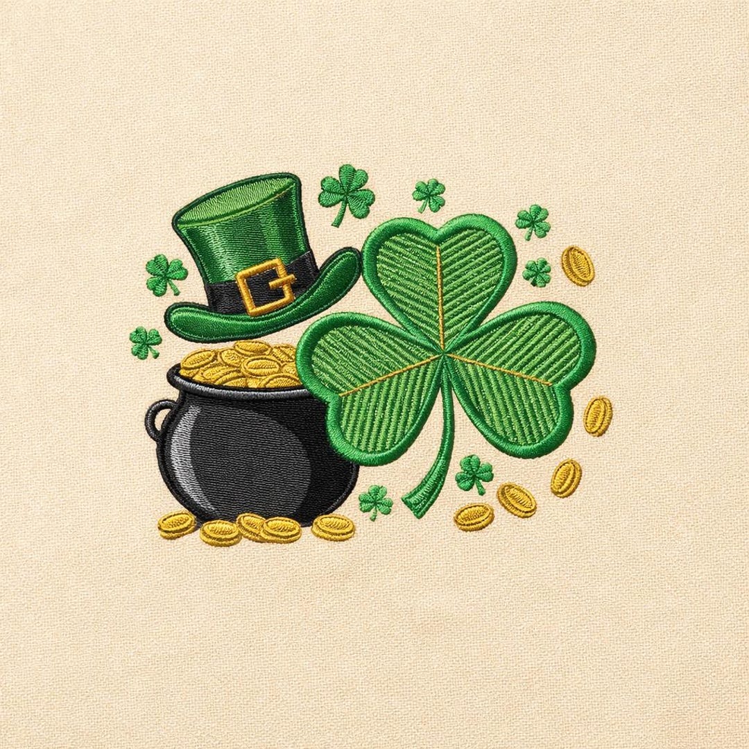 St Patrick Day Embroidery Design | Lucky Shamrock Pot of Gold | Machine ...