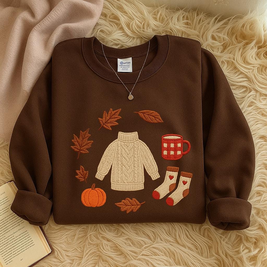Cozy Fall Embroidery Design, Autumn Sweater Pumpkin Mug Socks, Cute ...