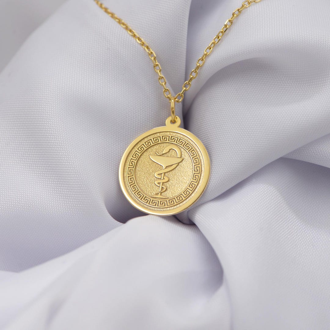 14K Solid Gold Medical Symbol Necklace, Personalized Doctor Pendant ...