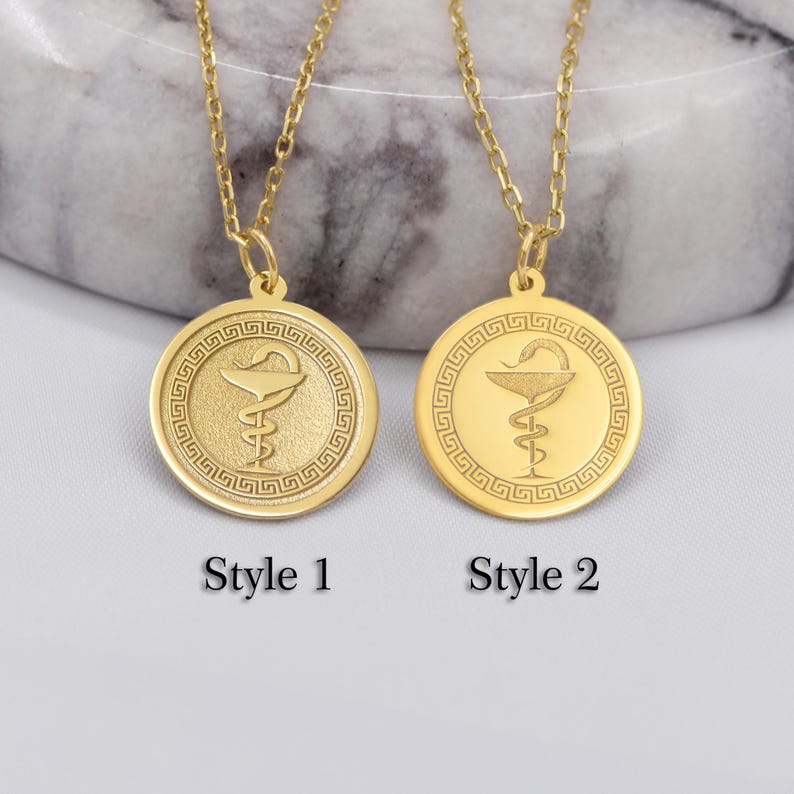 14K Solid Gold Medical Symbol Necklace, Personalized Doctor Pendant ...