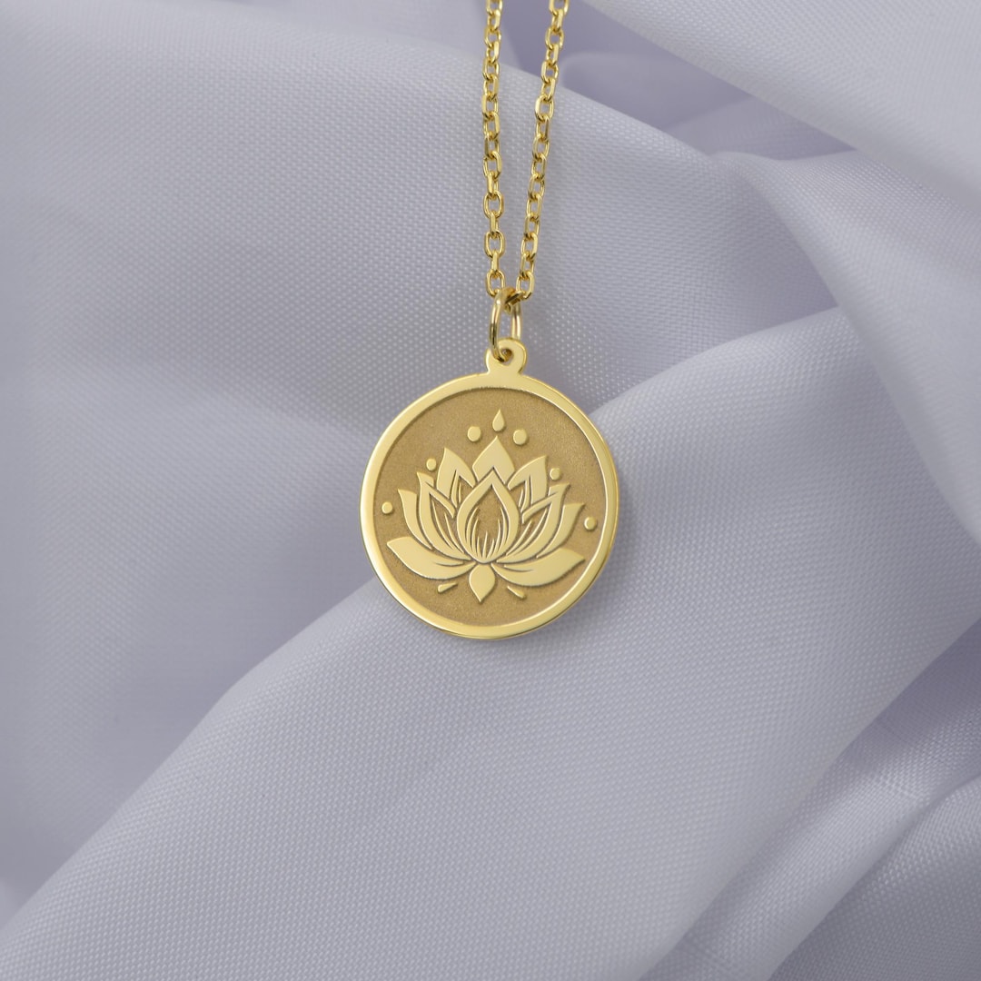 14K Solid Gold Lotus Necklace – Handmade Lotus Flower Pendant ...