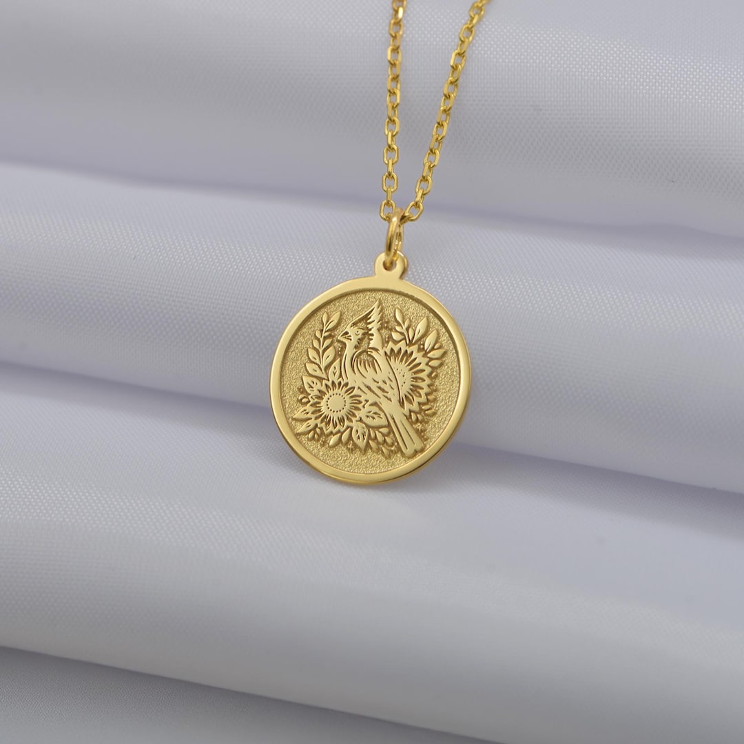 14K Solid Gold Cardinal Bird Necklace – Personalized Gold Pendant ...