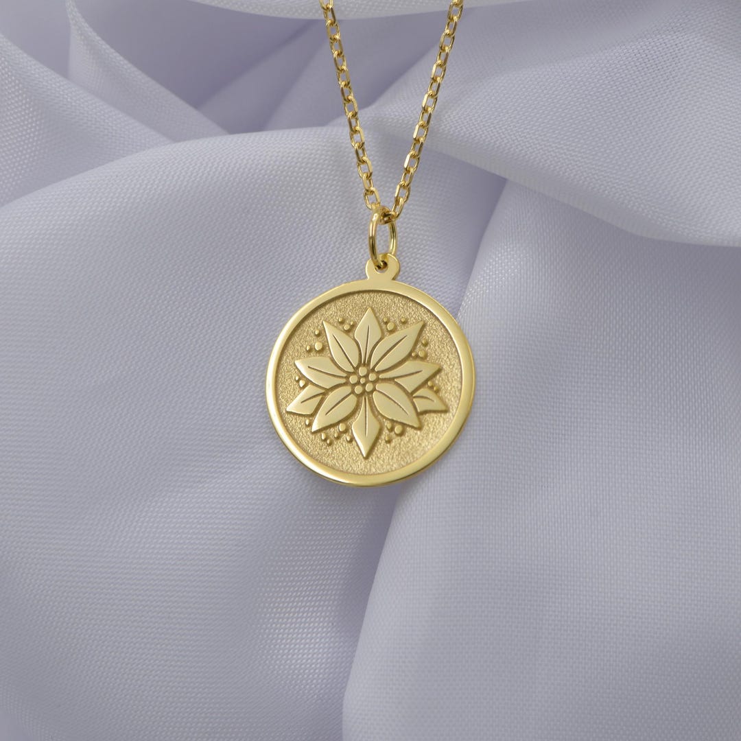 14K Solid Gold Edelweiss Necklace – Handmade Alpine Flower Pendant ...