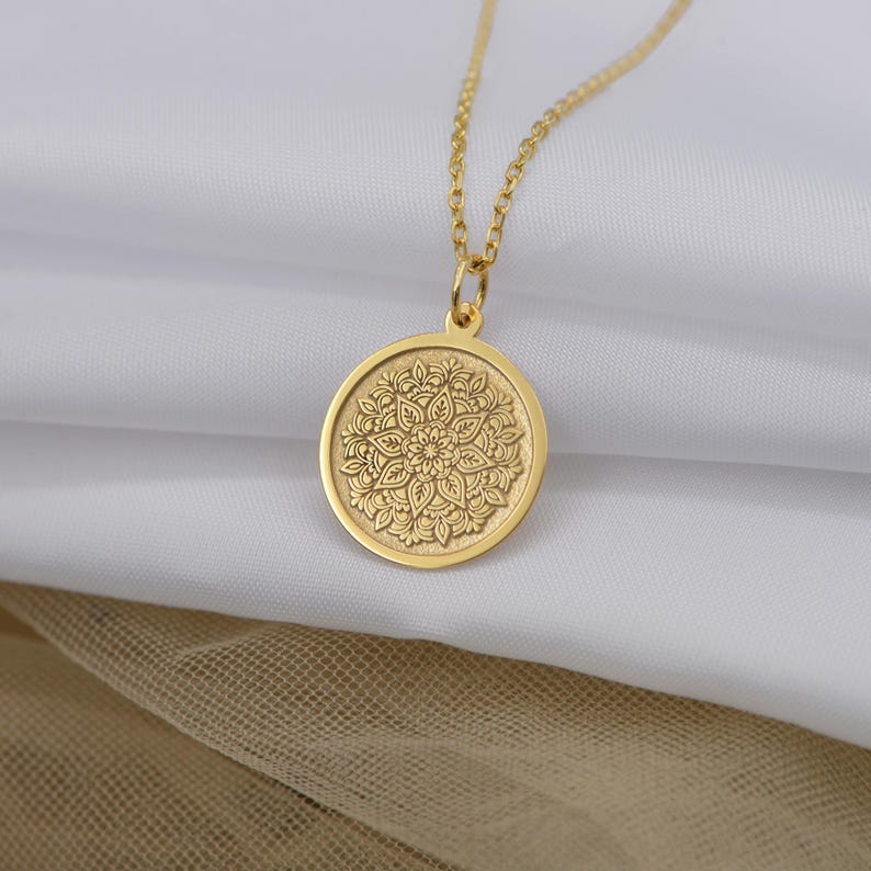 14K Solid Gold Mandala Pendant – Personalized Sacred Symbol Necklace ...