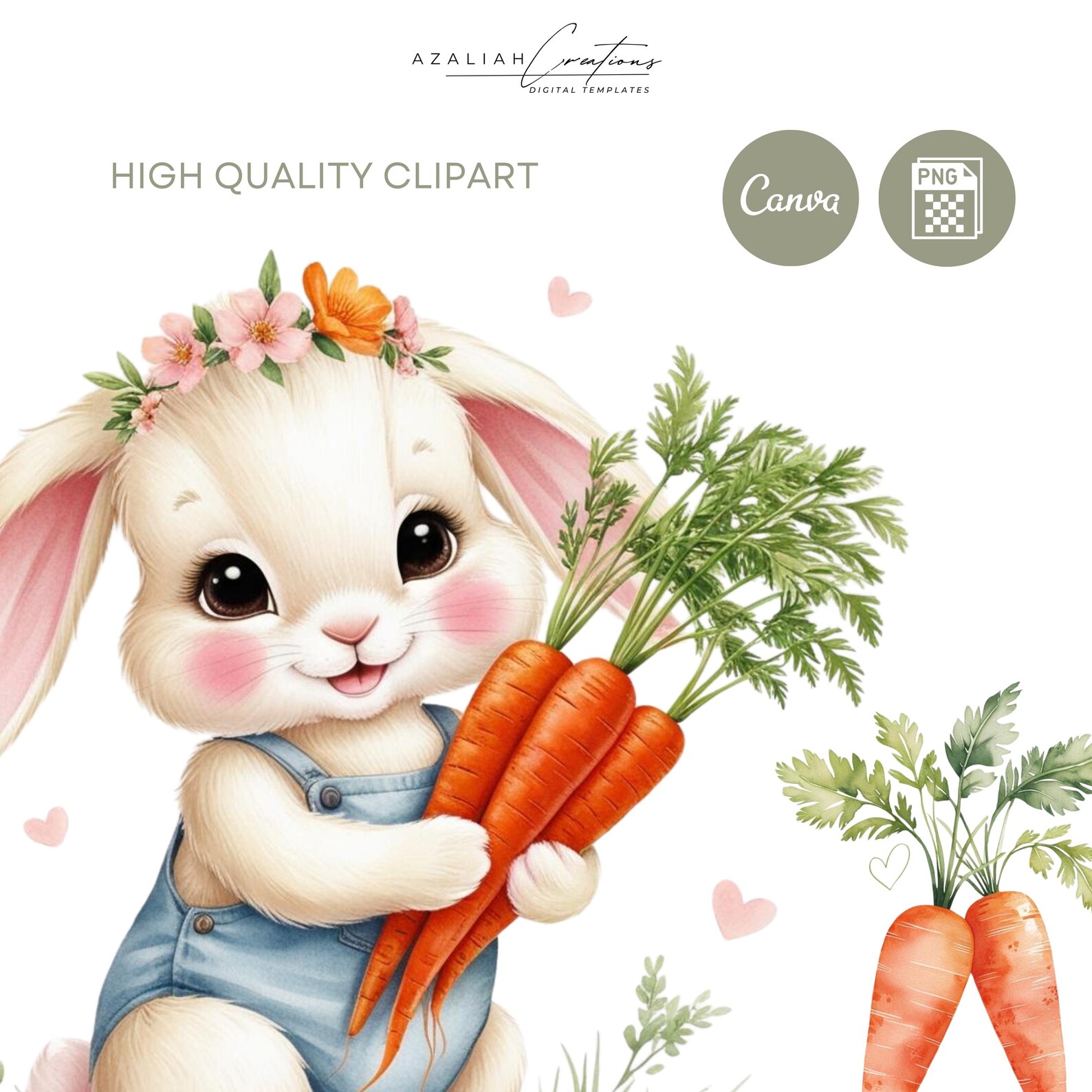 Cute Easter Bunny Carrot Clipart Bundle Easter Rabbit PNG Spring ...