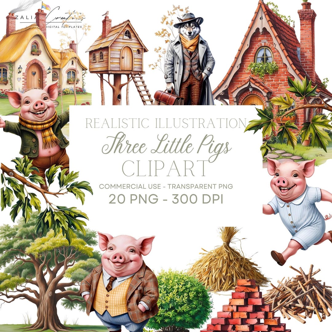 Three Little Pigs Clipart Bundle Three Little Pigs PNG Little Pigs ...
