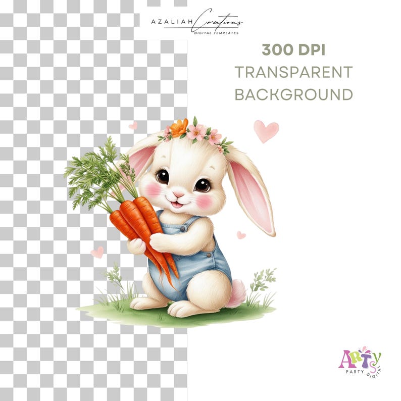 Cute Easter Bunny Carrot Clipart Bundle Easter Rabbit PNG Spring ...