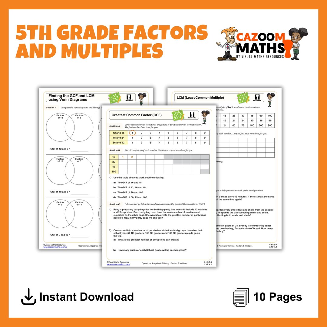 5th Grade Math Worksheets Factors and Multiples Practice With Answers ...