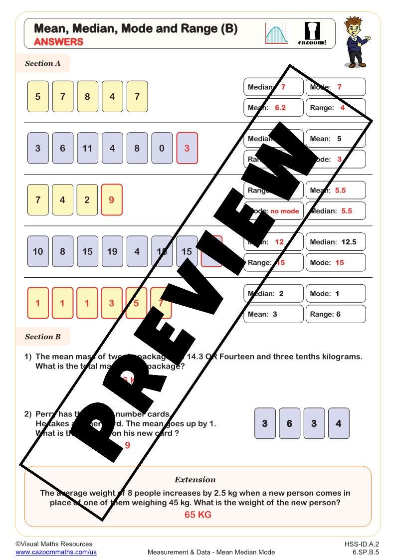 Mean Median Mode Range Activity | 6th Grade Statistics Worksheets ...