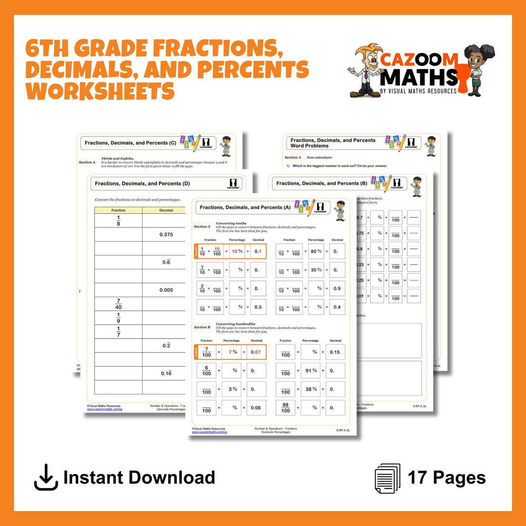 Fractions Decimals and Percents Activities for 6th Grade | Fun CCSS ...