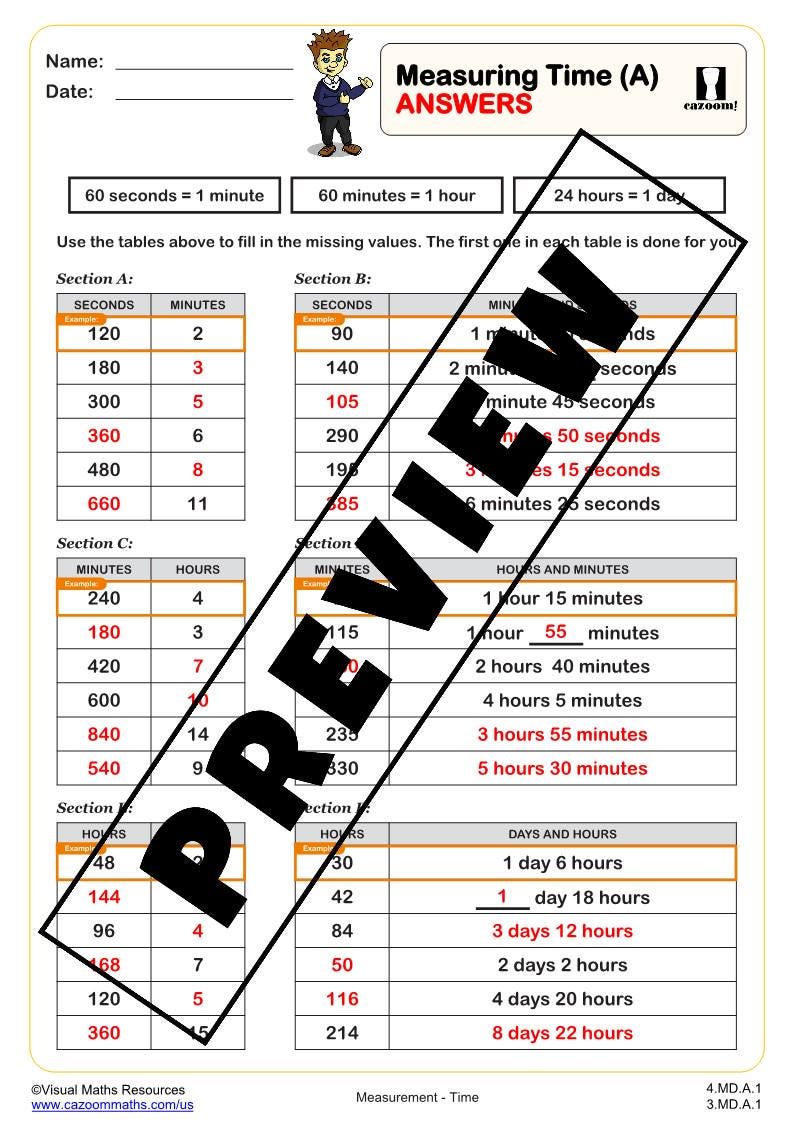 Measuring Time Worksheet for 3rd and 4th Grade Math | Fun, Engaging ...