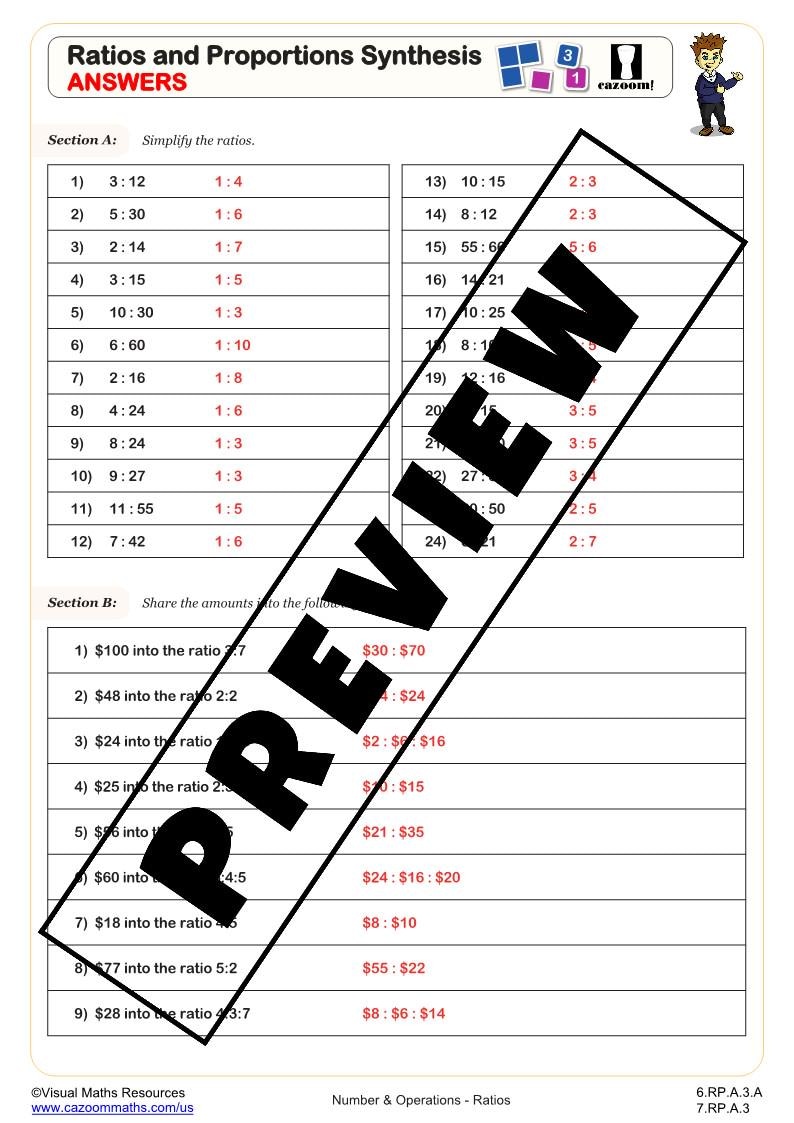 6th Grade Ratios Worksheets With Answers | Fun 6th Grade CCSS Aligned ...