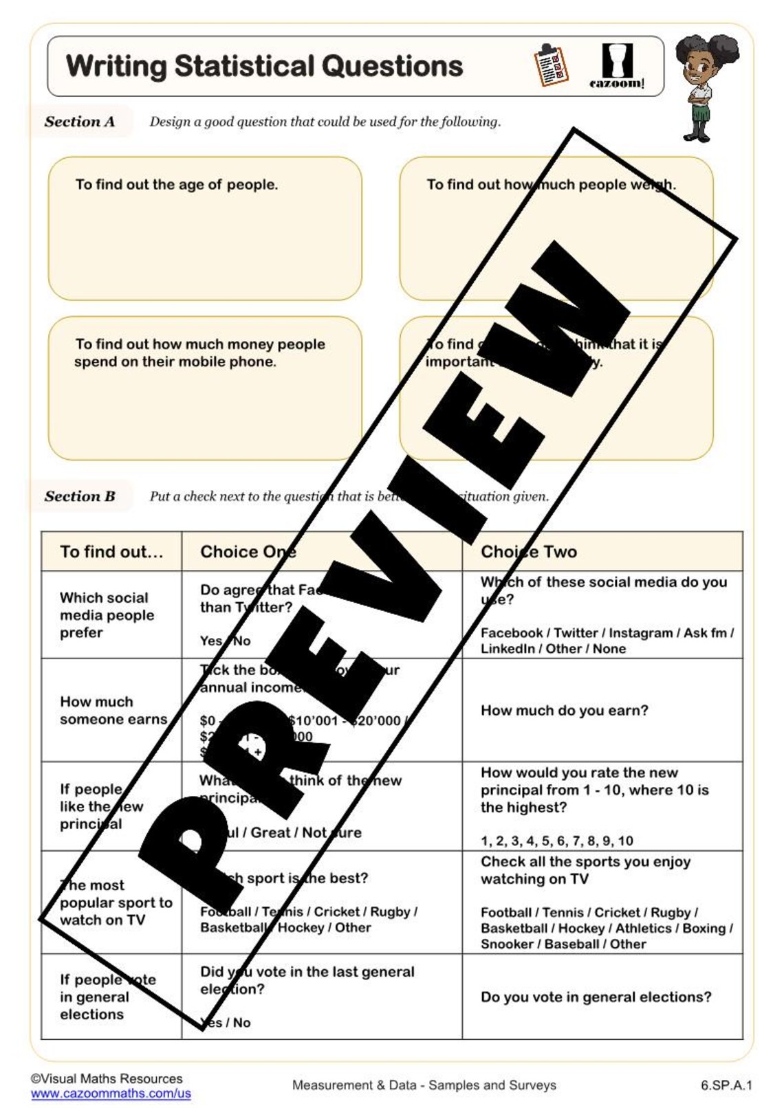 Identifying Problems in Statistical Questions Worksheets | 6th Grade ...