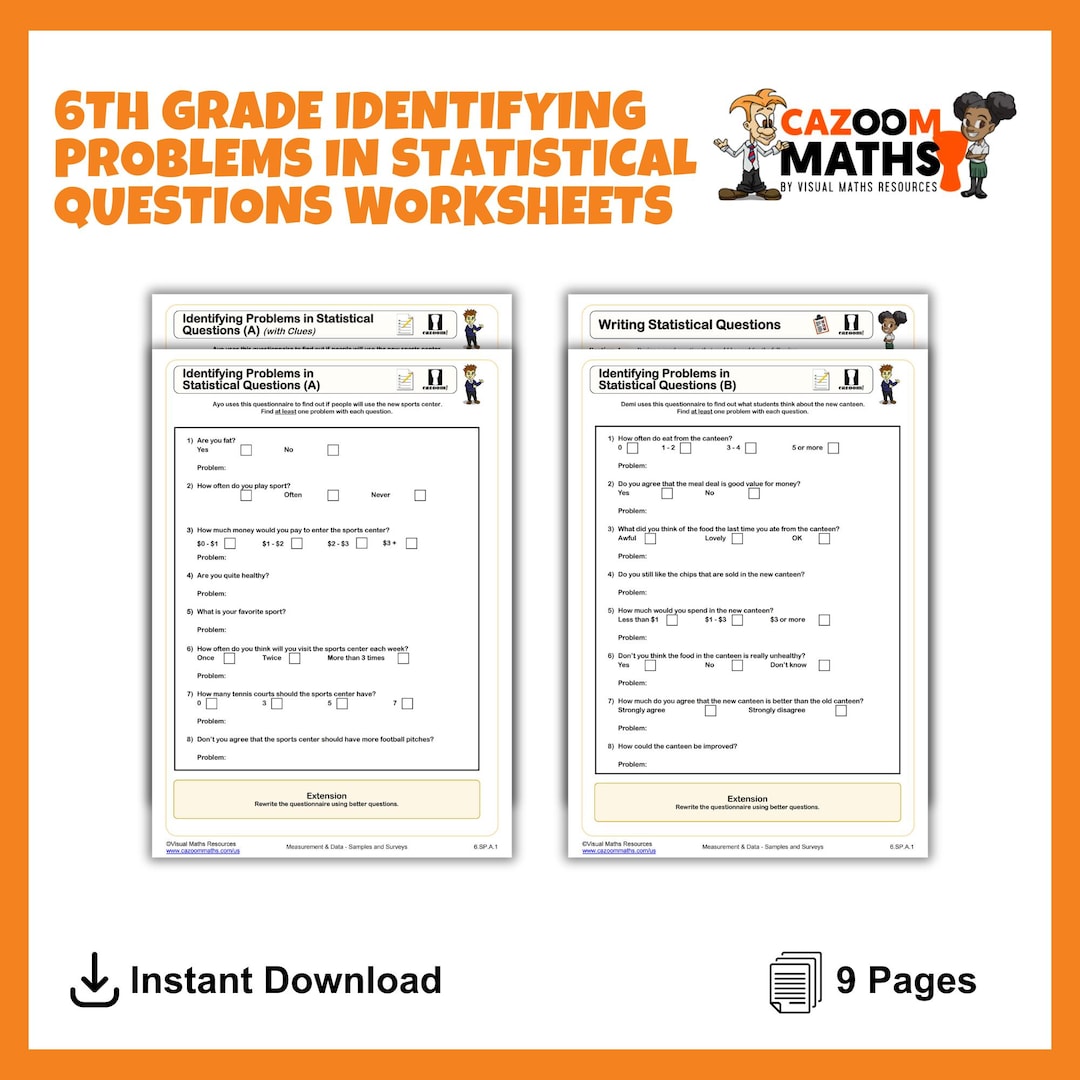 Identifying Problems in Statistical Questions Worksheets | 6th Grade ...