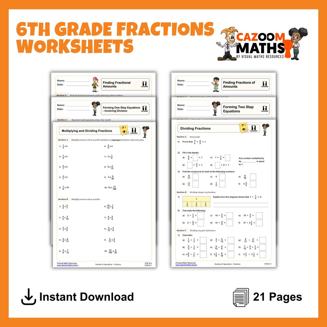 Basic Fraction Operations Worksheets | 6th Grade Math Activities | CCSS ...