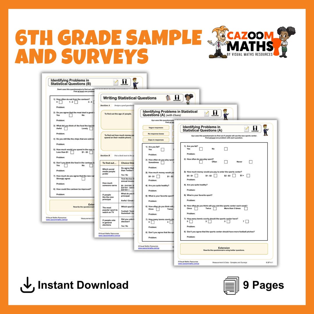 Samples and Surveys Worksheets | 6th Grade Math CCSS | Measurement ...