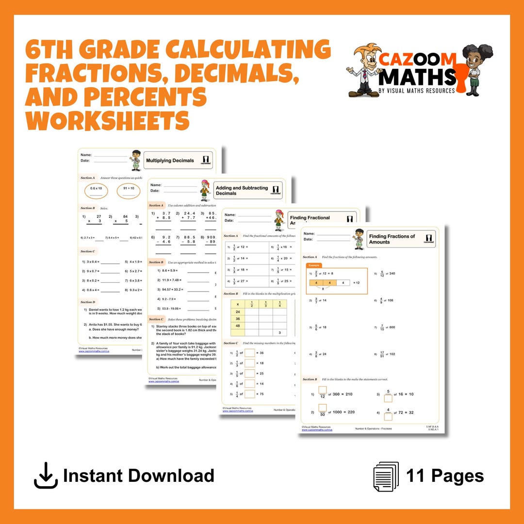 FDP Worksheets for 6th Grade Math | Fun CCSS Aligned Fractions ...